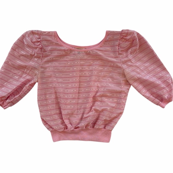 Tops | Vintage 8s Top Shop Pink Striped Cottagecore Cropped Puff Sleeve ...